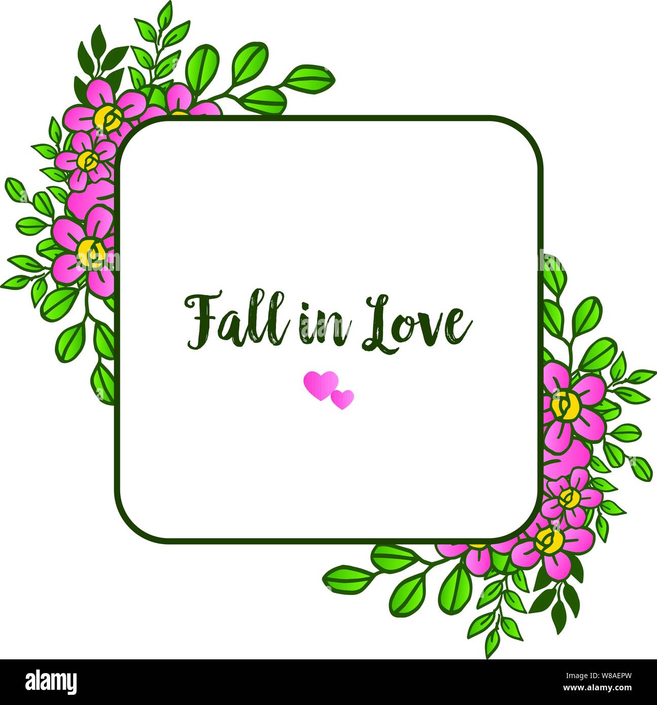 Card design fall in love, with pattern of pink flower frame. Vector ...
