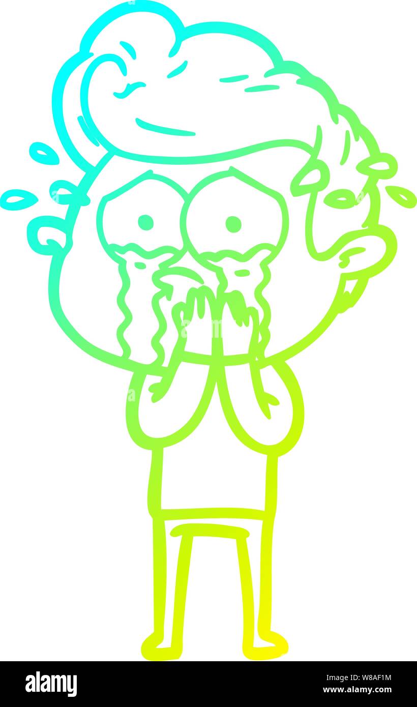 cold gradient line drawing of a concerned crying man Stock Vector Image ...