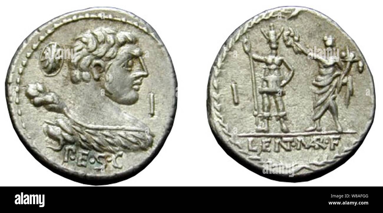 Denarius Publius Cornelius Lentulus Marcellinus 2 Stock Photo - Alamy
