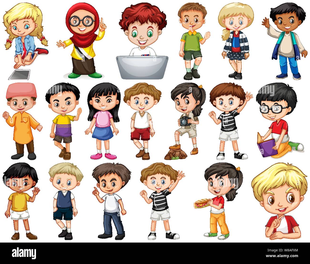 Set of isolated children in different actions illustration Stock Vector ...