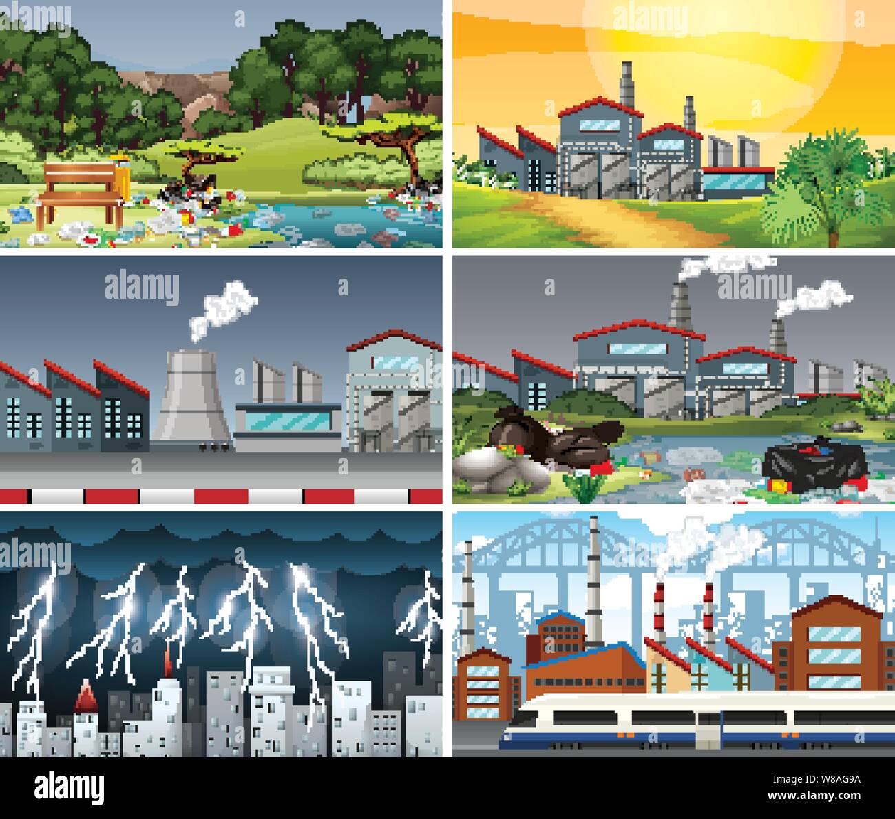 Set of polluted scenes illustration Stock Vector Image & Art - Alamy