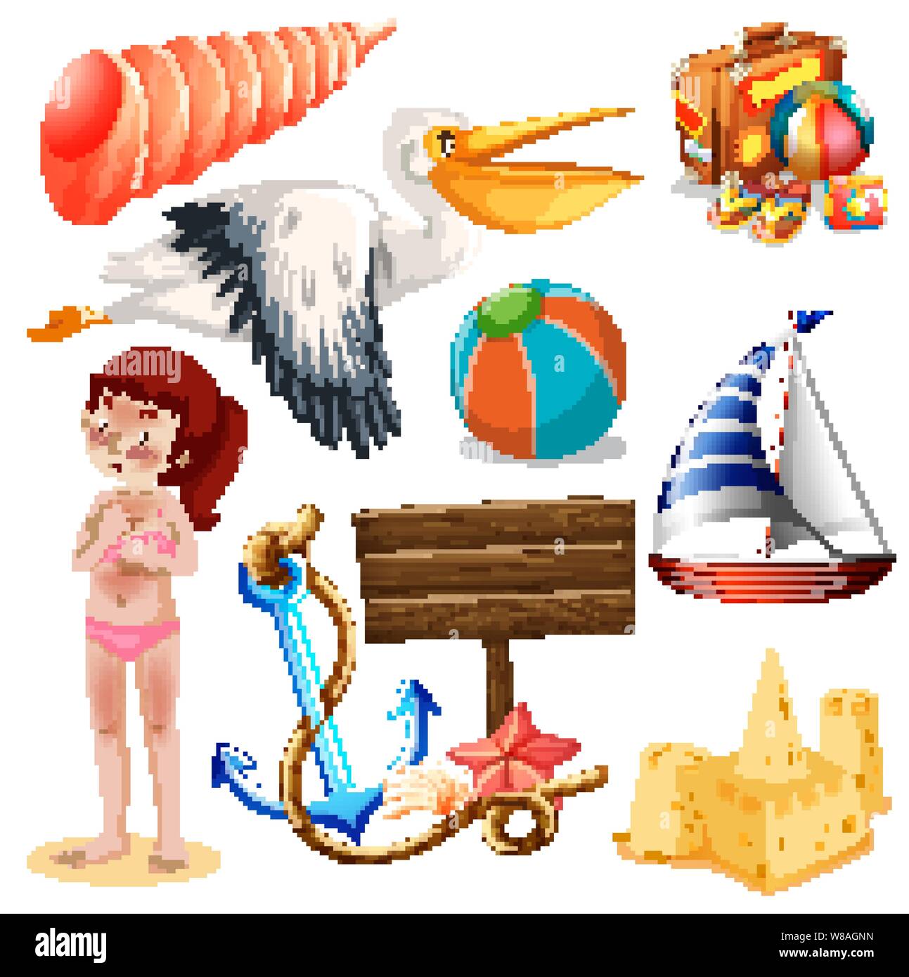 Set of isolated objects theme summer holiday illustration Stock Vector ...