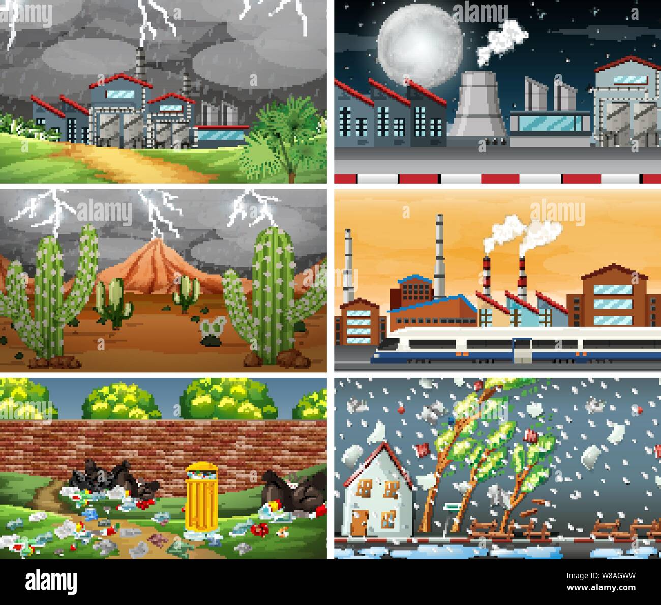 Set of polluted scenes illustration Stock Vector Image & Art - Alamy