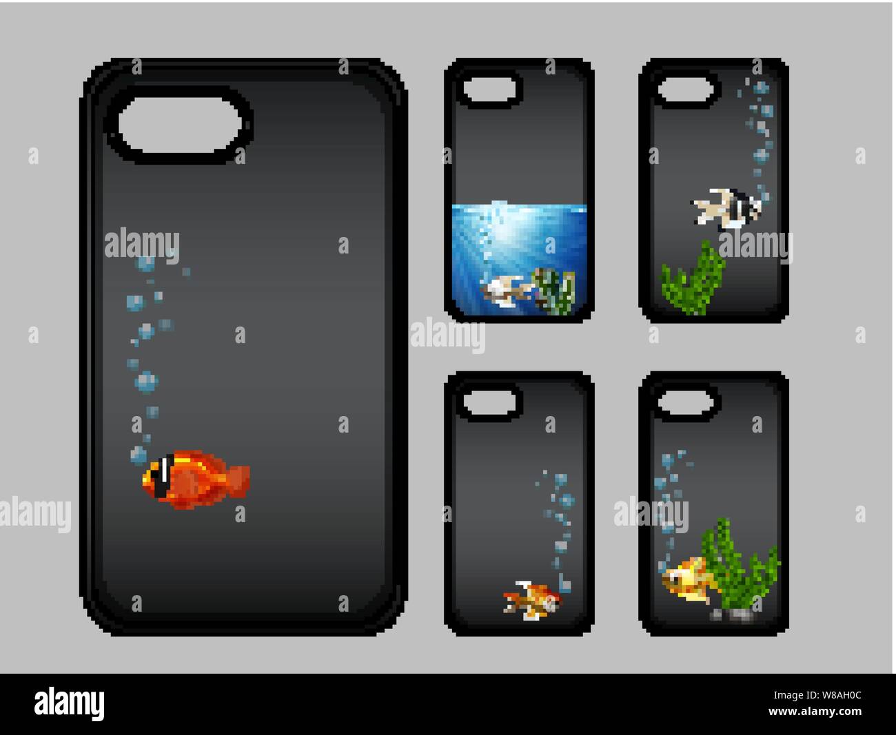 Graphic design on mobile phone case with fish underwater illustration ...