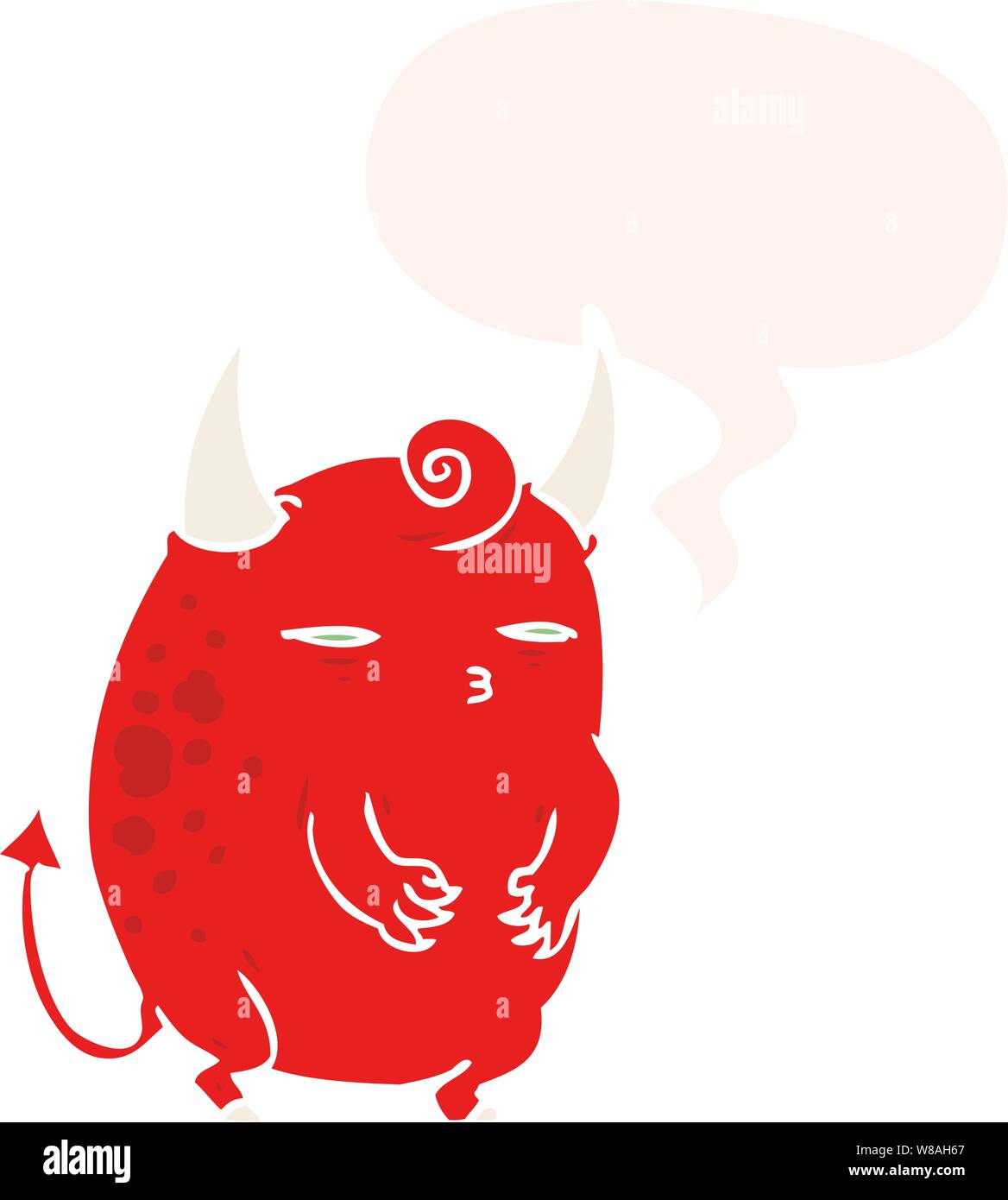 cartoon fat little halloween devil with speech bubble in retro style ...