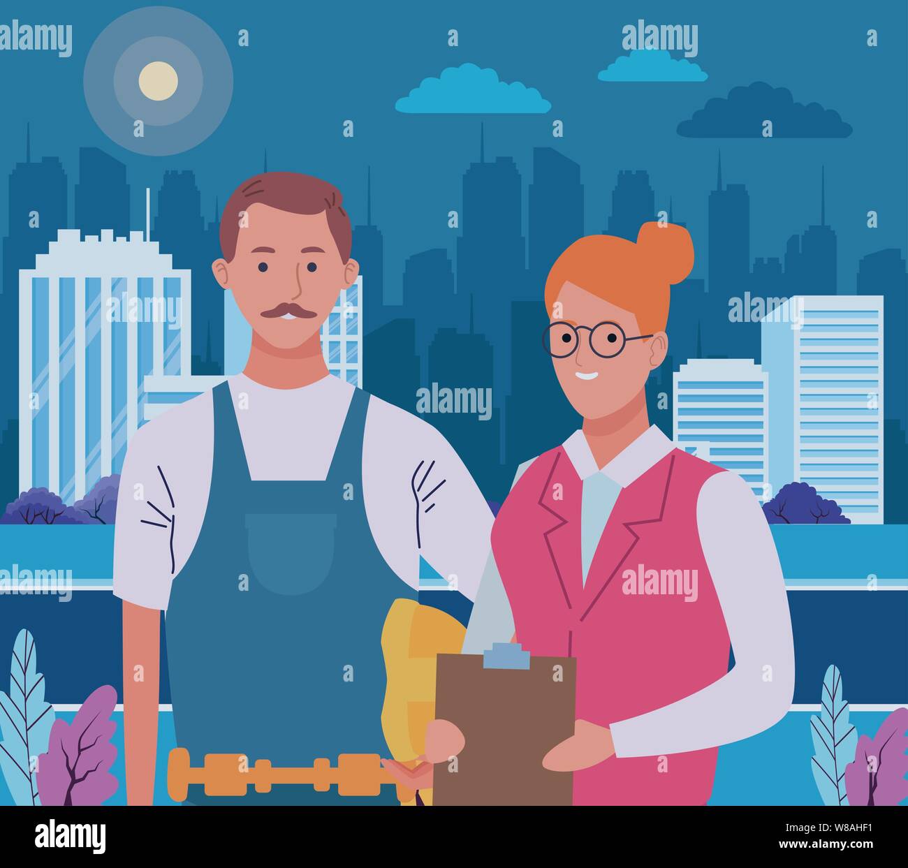 Professionals workers couple smiling cartoons Stock Vector Image & Art ...