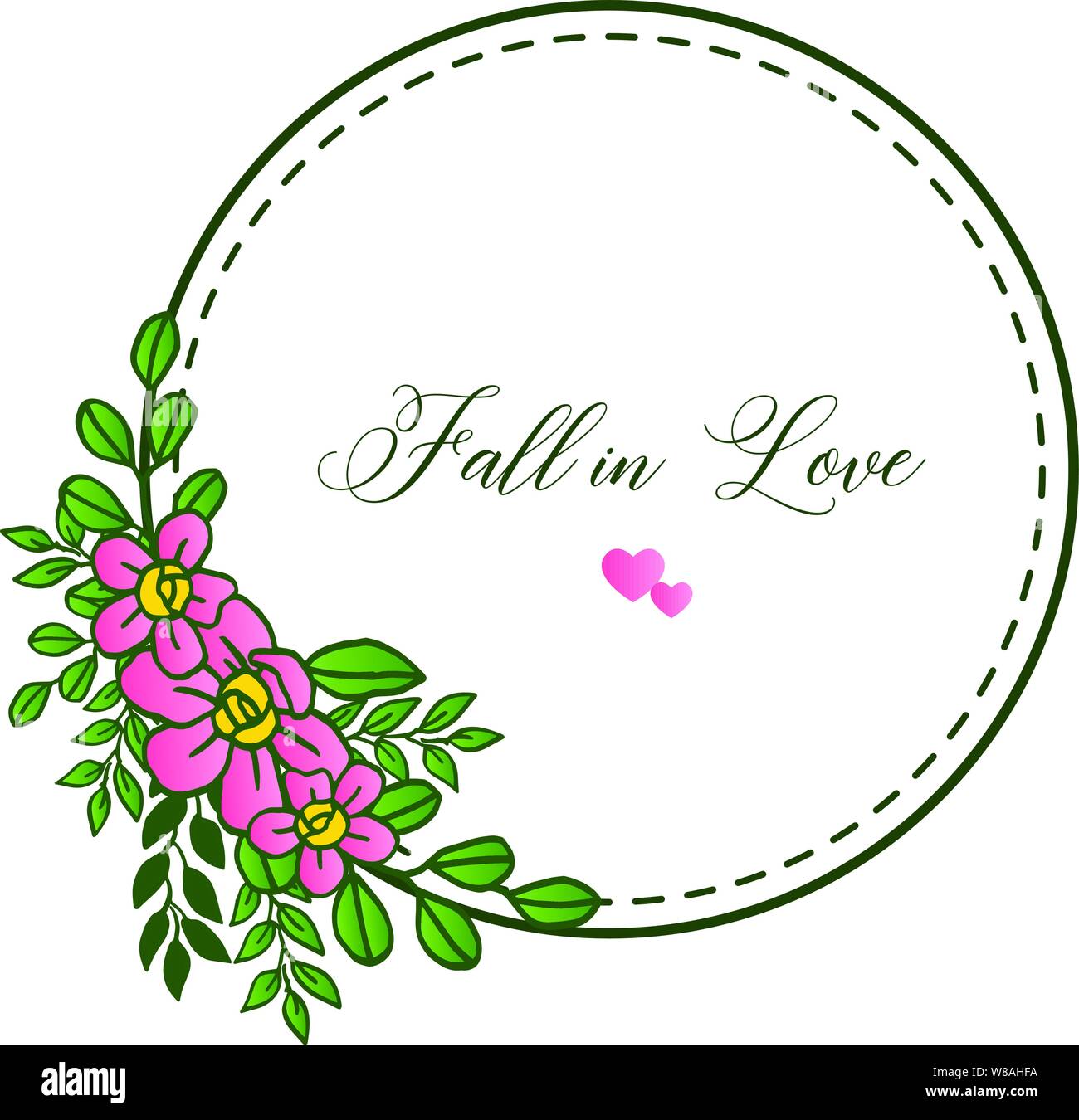 Card design fall in love, with pattern of pink flower frame. Vector ...