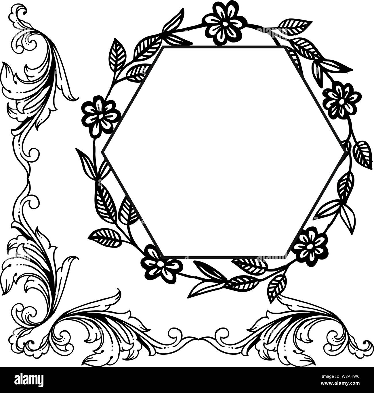 Flower frame in sketch style, for various design of greeting card ...