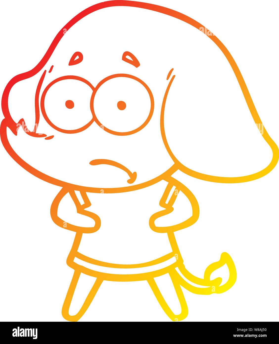 warm gradient line drawing of a cartoon unsure elephant Stock Vector ...