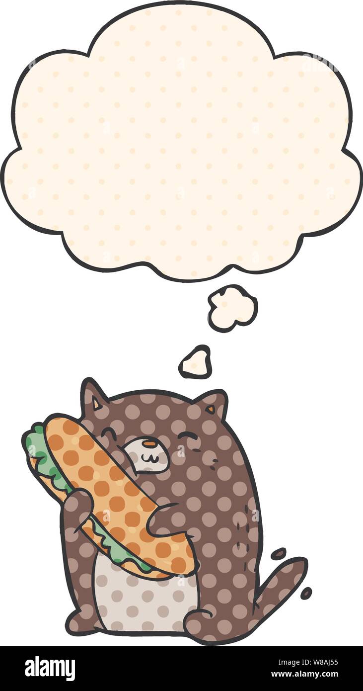cartoon cat with sandwich with thought bubble in comic book style Stock ...