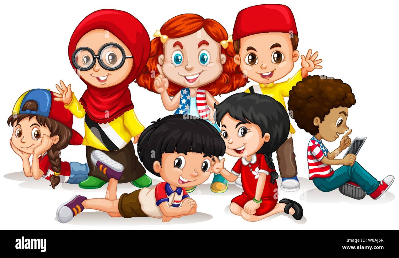 Happy children greeting on white background illustration Stock Vector ...