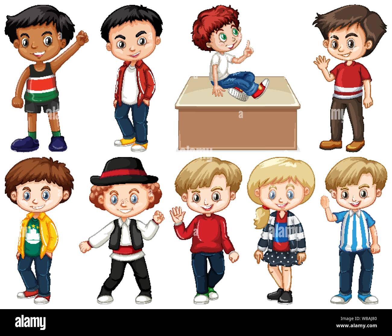 Set of happy children doing different actions illustration Stock Vector ...