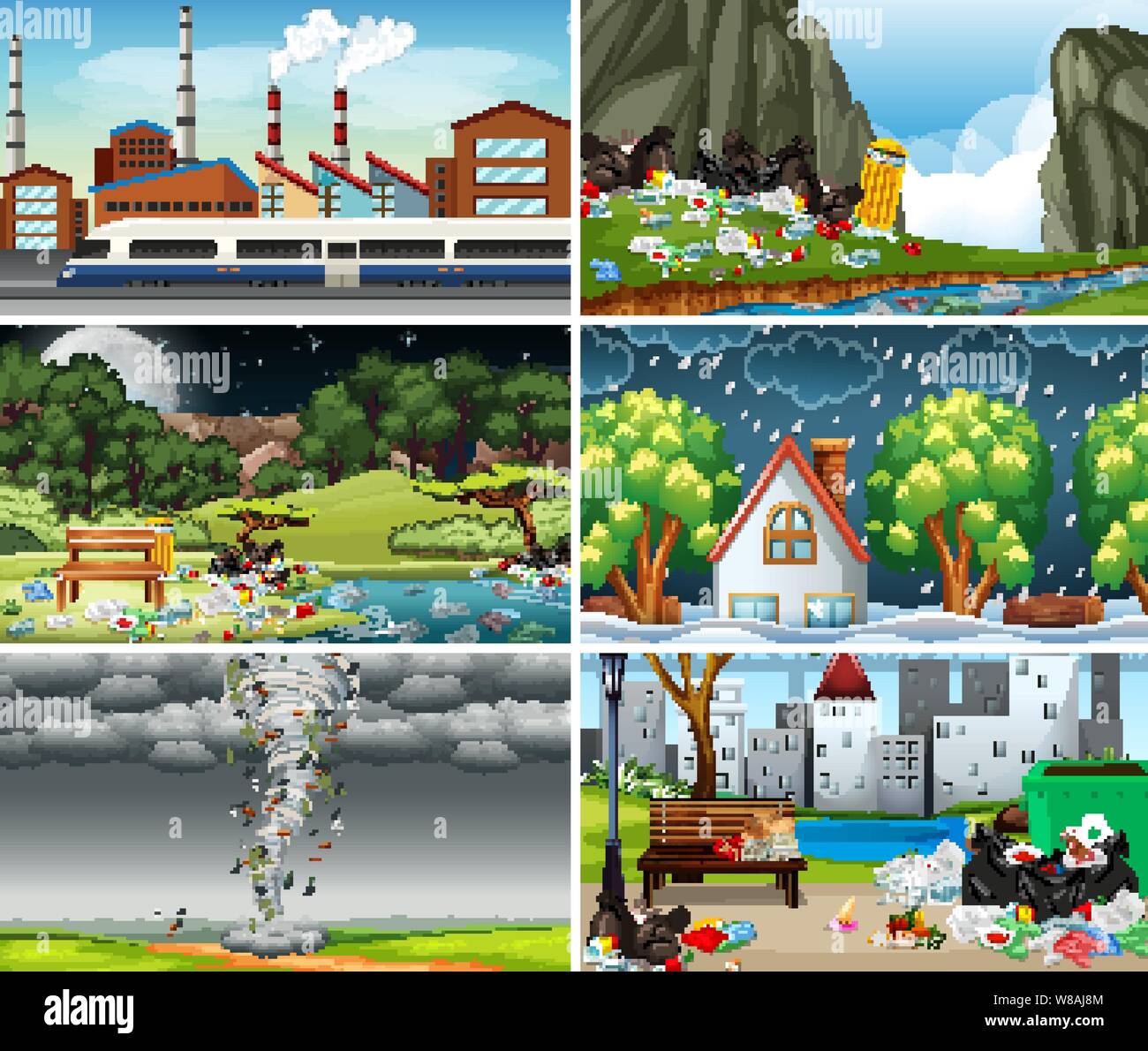 Set of polluted scenes illustration Stock Vector Image & Art - Alamy