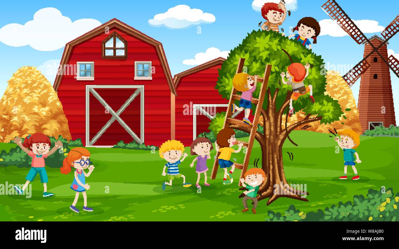 Active kids playing in outdoor scene illustration Stock Vector Image ...