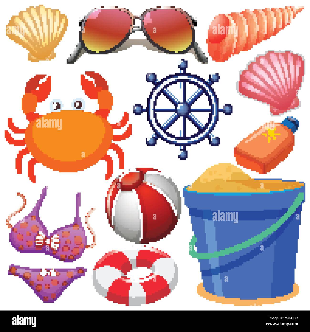 Set of isolated objects theme summer holiday illustration Stock Vector ...