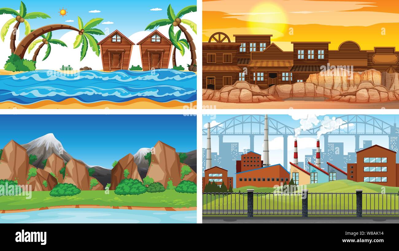 Set of scenes in nature setting illustration Stock Vector Image & Art ...