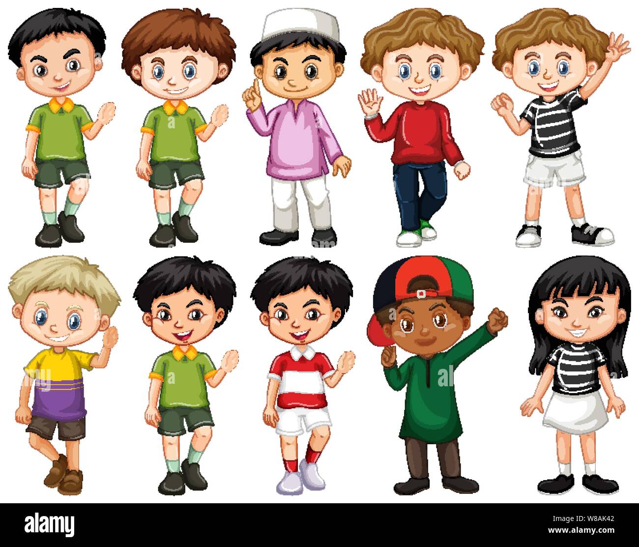 Set of happy children waving hand illustration Stock Vector Image & Art ...