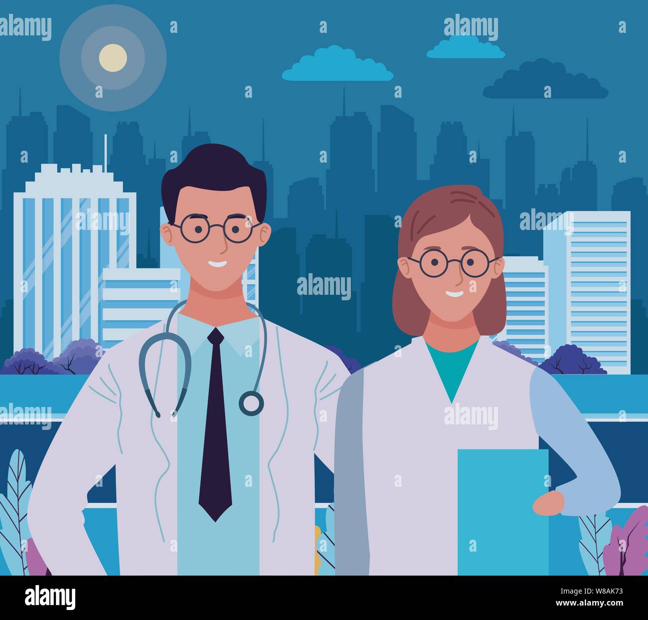 Professionals workers couple smiling cartoons Stock Vector Image & Art ...