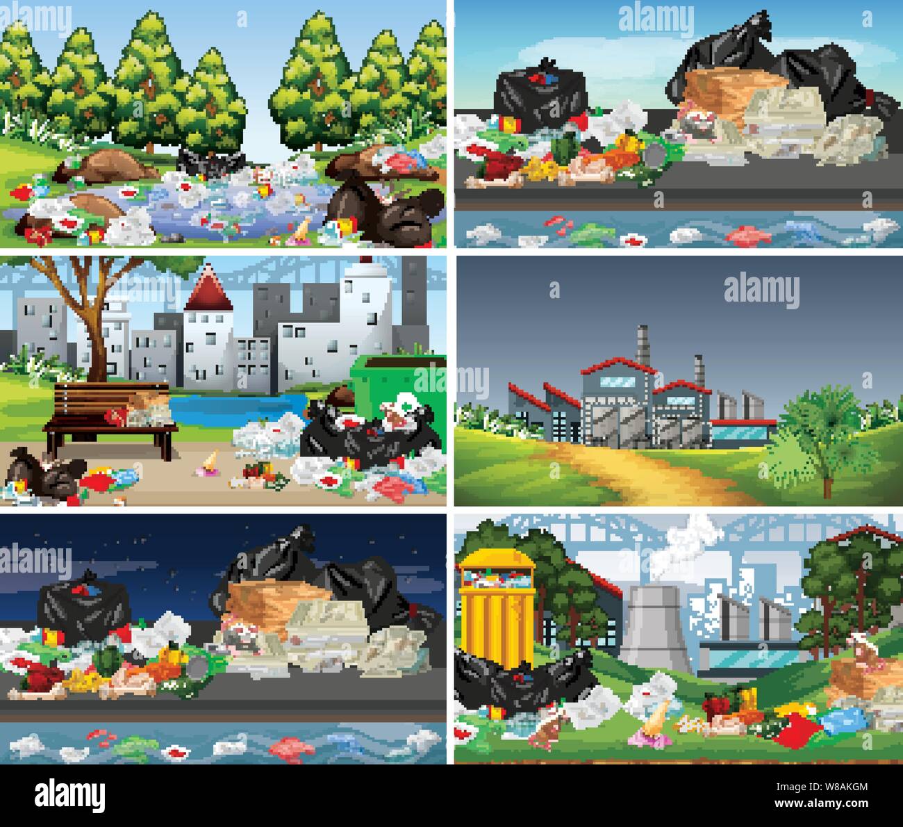 Set of polluted scenes illustration Stock Vector Image & Art - Alamy