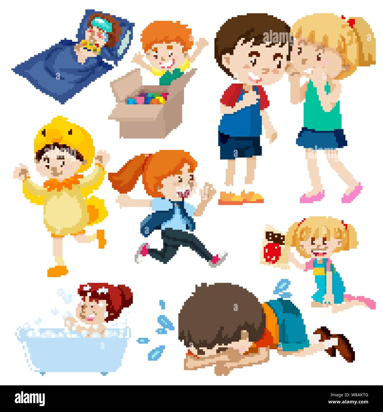 Many children with happy face doing different actions illustration ...