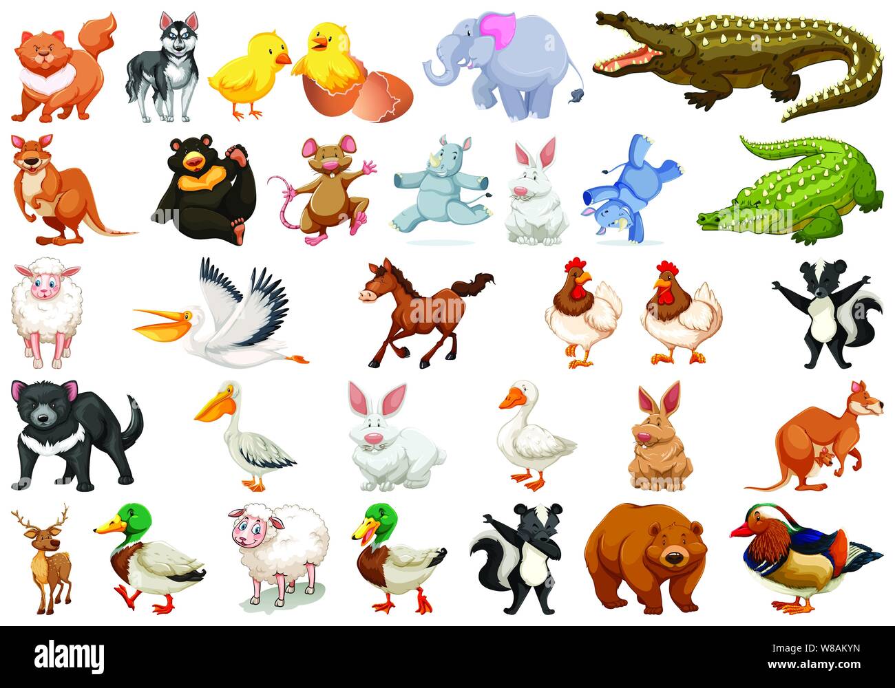 Diverse set of isolated animals on white illustration Stock Vector ...