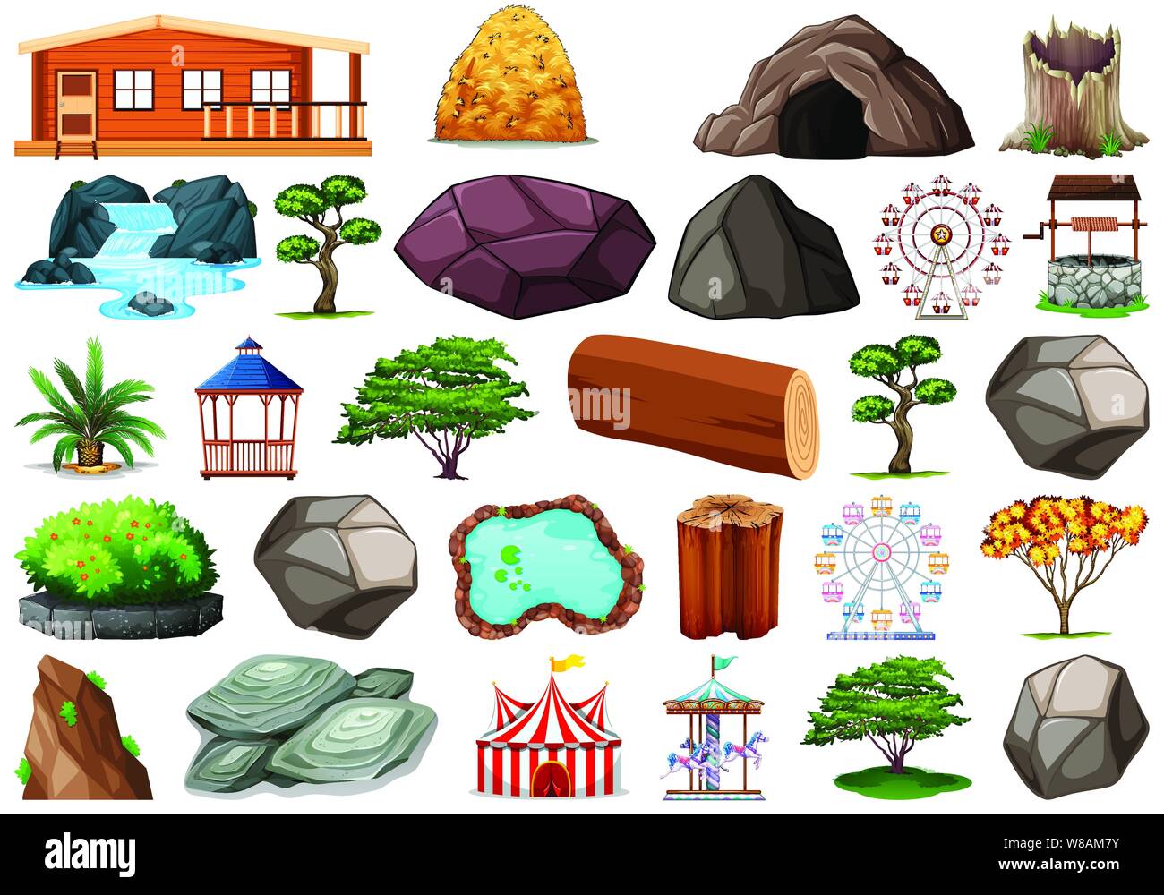 Collection of outdoor nature themed objects and plant elements ...