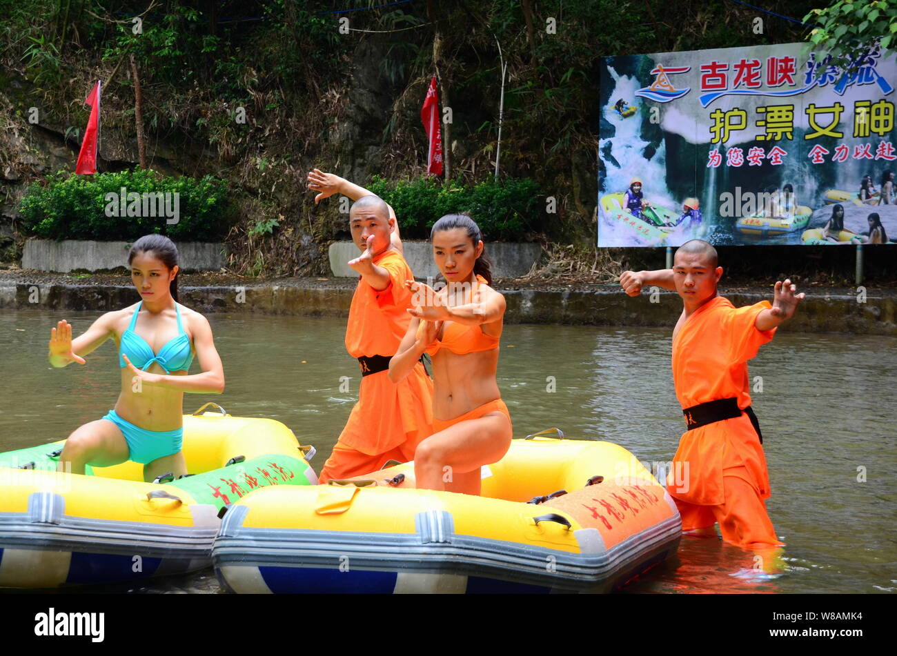 Chinese Shaolin Monks Instruct Female Rafting Lifeguard Candidates To