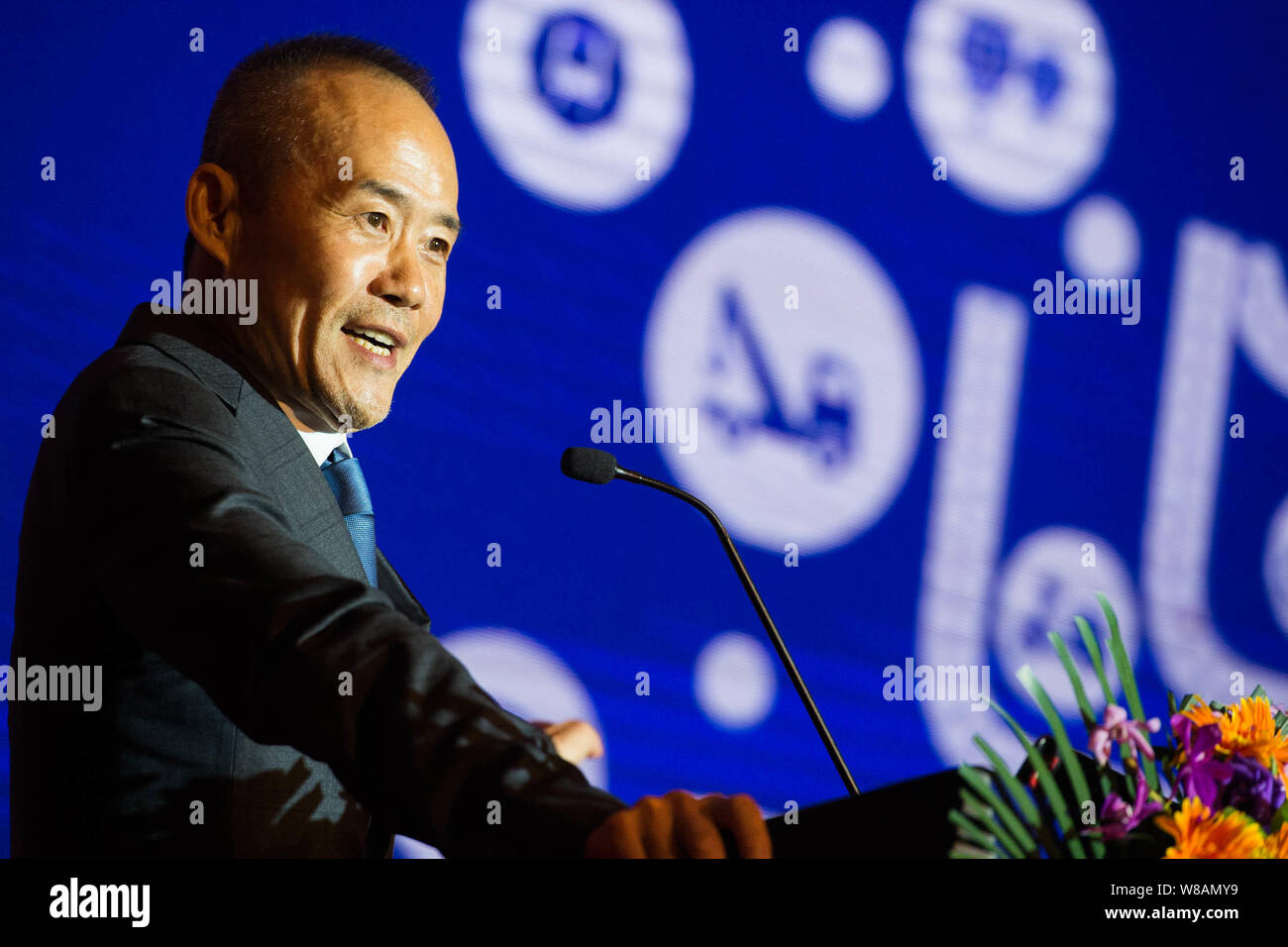 Wang Shi, Chairman of China Vanke Co., Ltd., delivers a speech at a ...