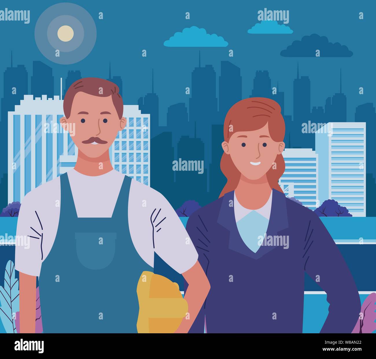 Professionals workers couple smiling cartoons Stock Vector Image & Art ...