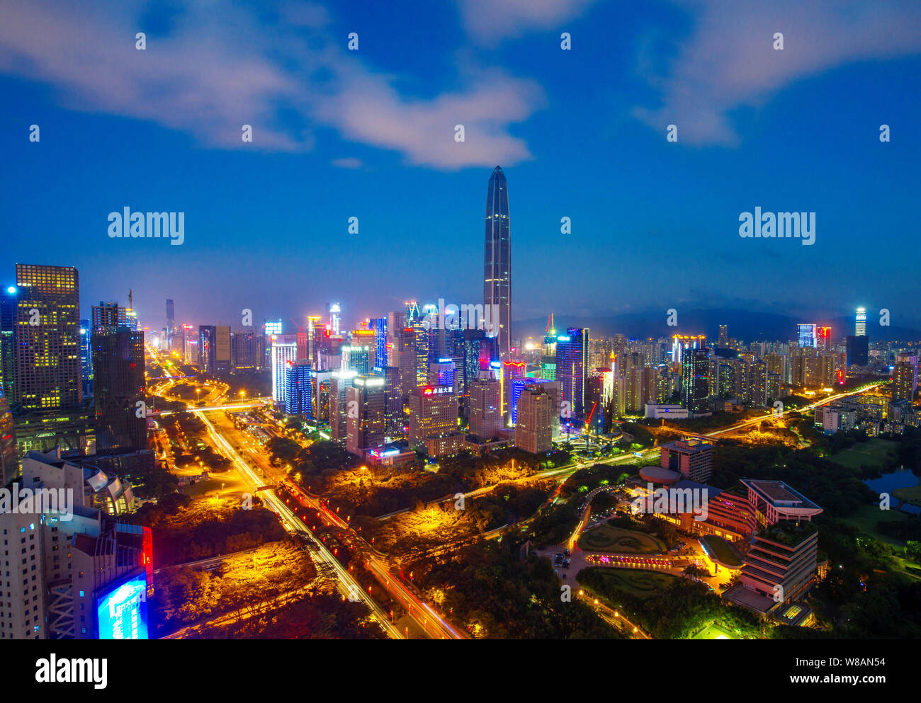 A night view of Futian District with the Ping An International Finance ...