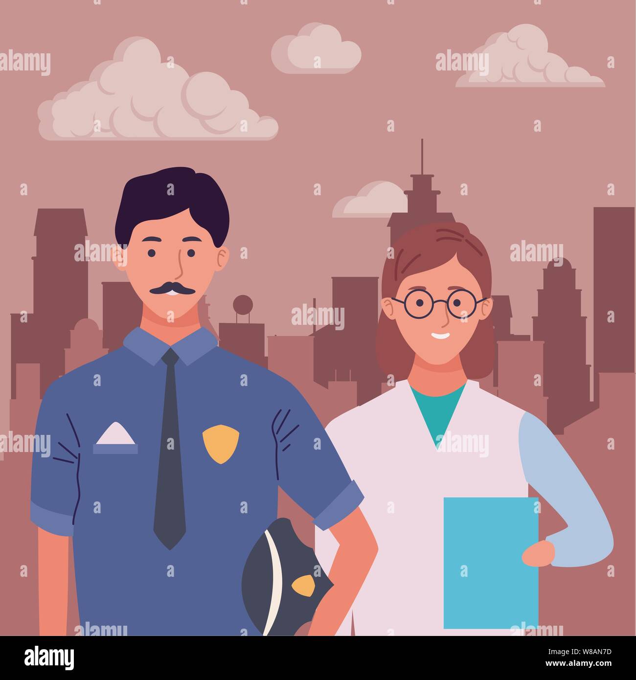 Professionals workers couple smiling cartoons Stock Vector Image & Art ...