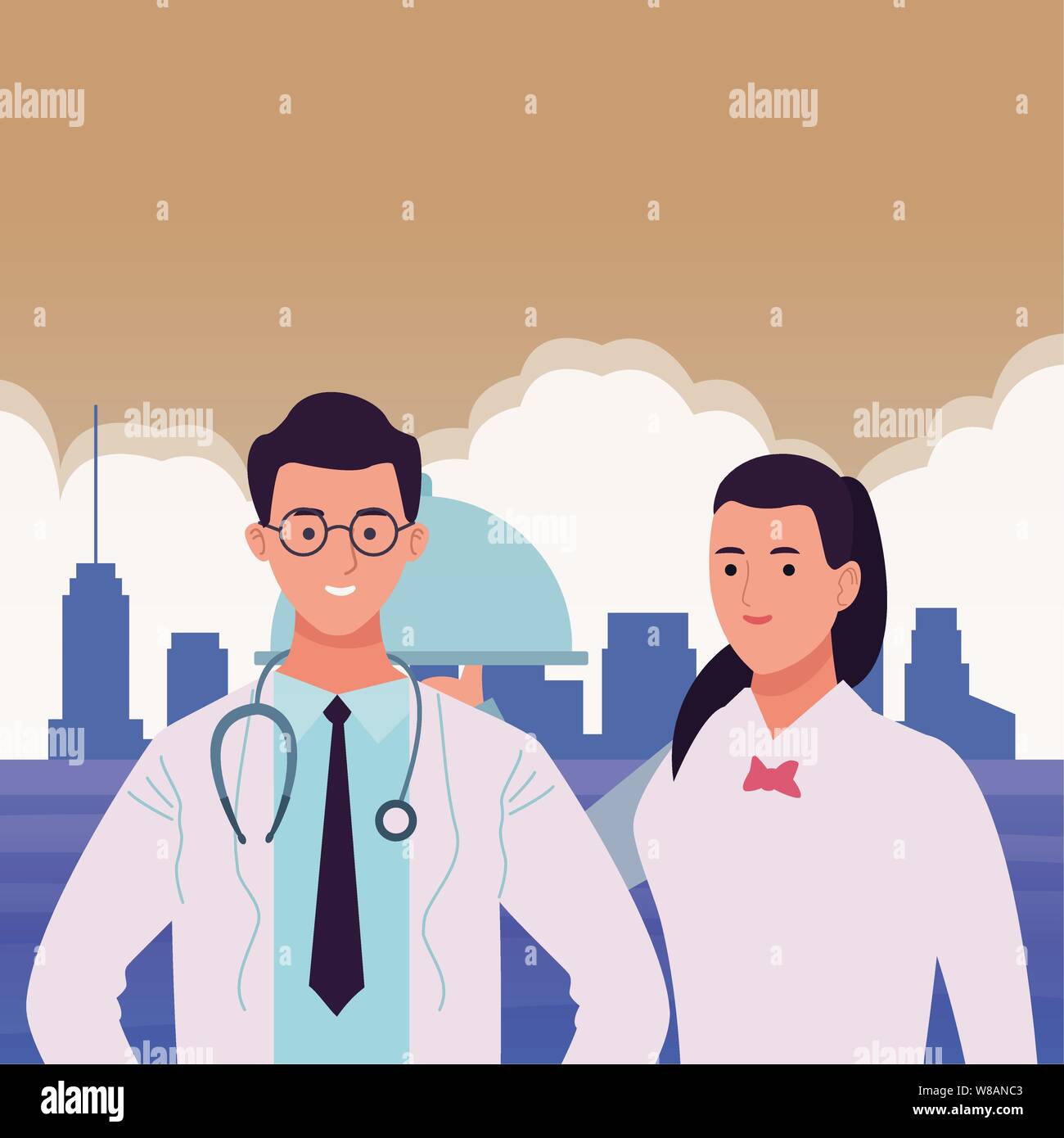 Professionals workers couple smiling cartoons Stock Vector Image & Art ...