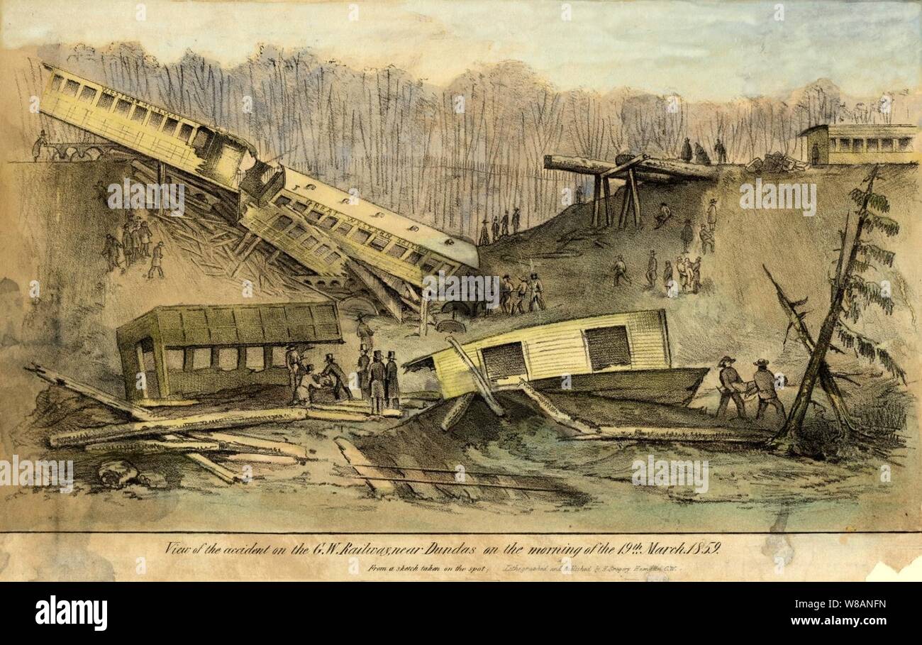 Depiction of 1859 railway accident near Dundas, Ontario Stock Photo - Alamy