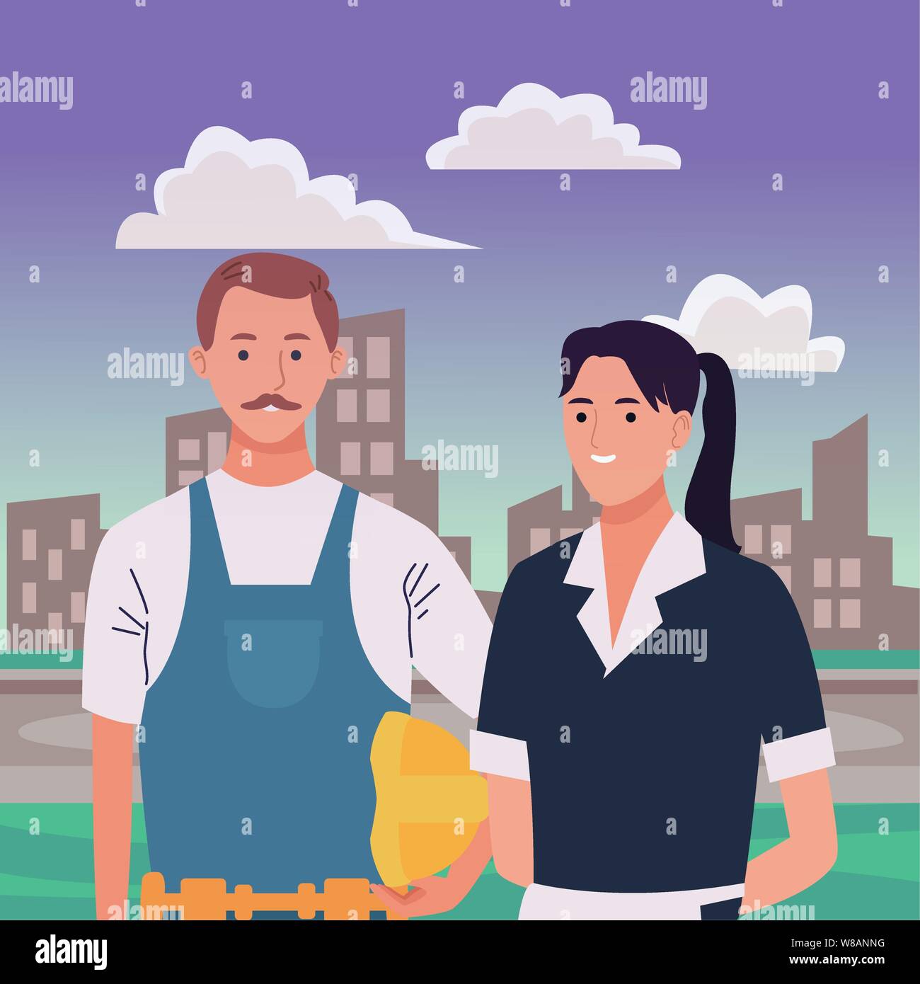 Professionals workers couple smiling cartoons Stock Vector Image & Art ...