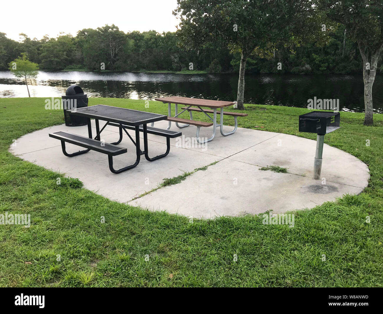 Picnic Tables Benches and Grill in Park. Photo Image Stock Photo - Alamy