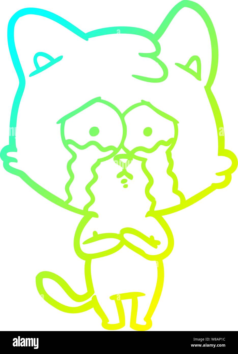 cold gradient line drawing of a cartoon crying cat Stock Vector Image ...