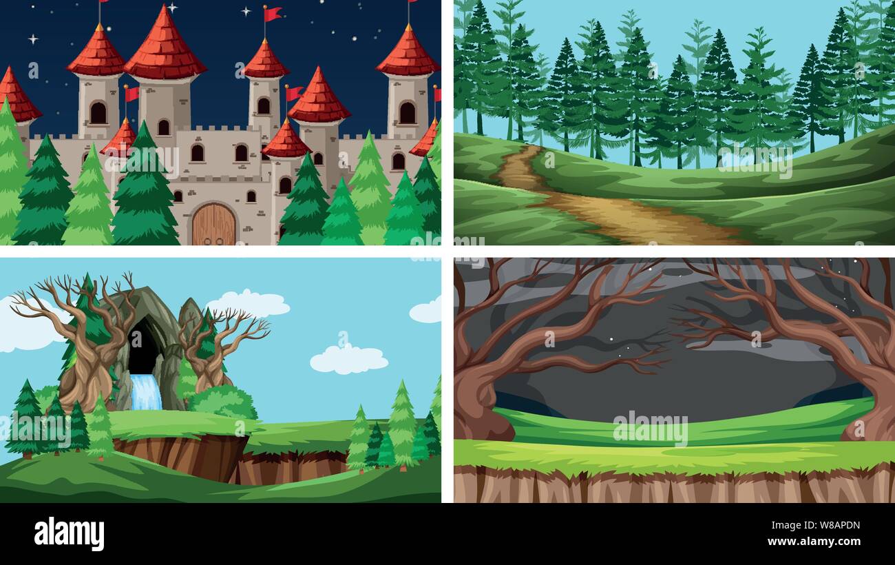 Set of scenes in nature setting illustration Stock Vector Image & Art ...