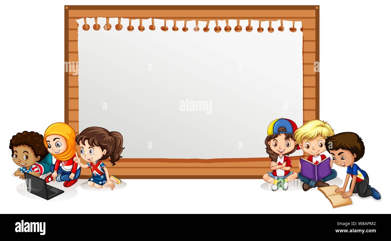 Banner template design with many kids reading book illustration Stock ...