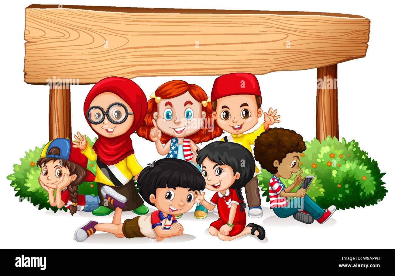 Border Design Many Children Illustration Stock Vector Images - Alamy