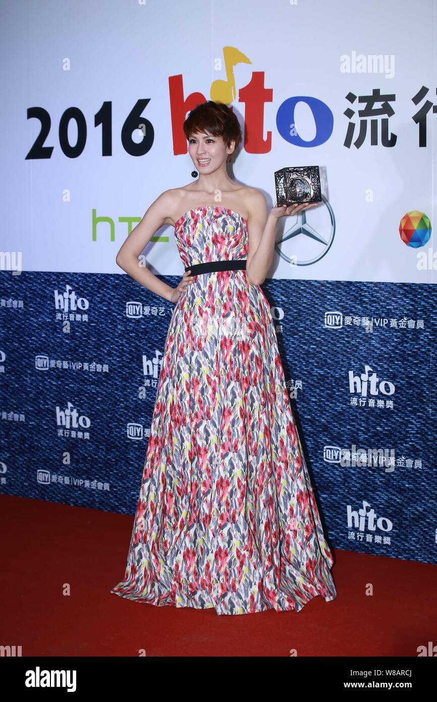 Taiwanese singer Pets Tseng poses with her trophy at the presentation ...