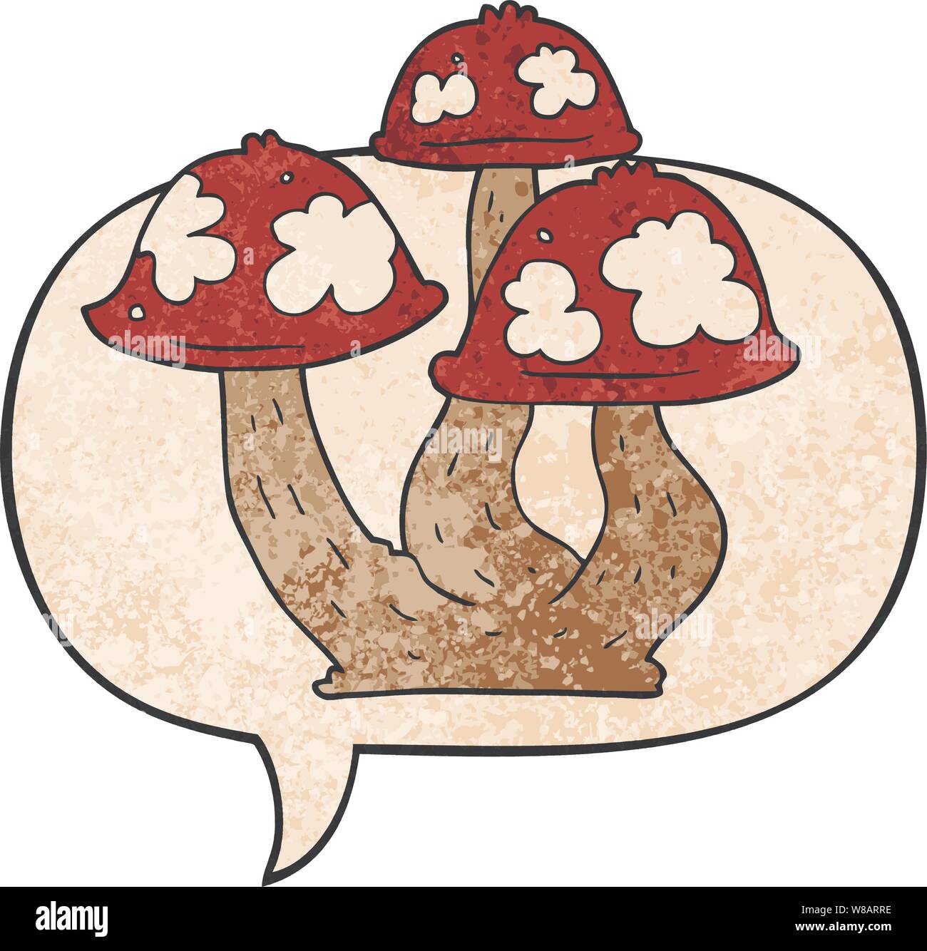 cartoon mushrooms with speech bubble in retro texture style Stock ...