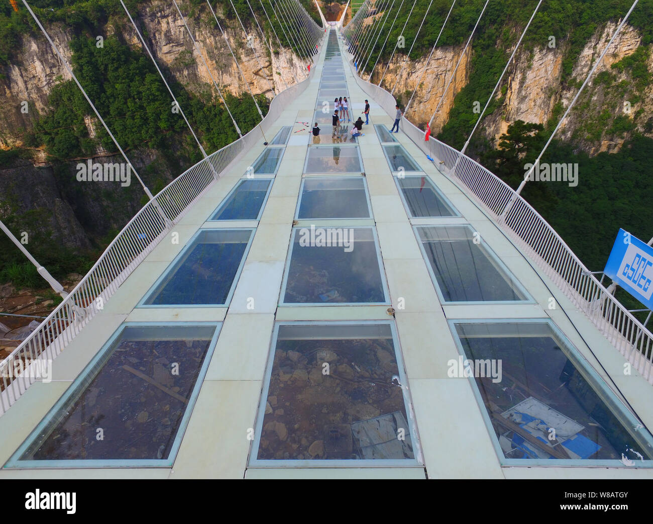 View of the world's longest and highest glass-bottomed bridge over the ...