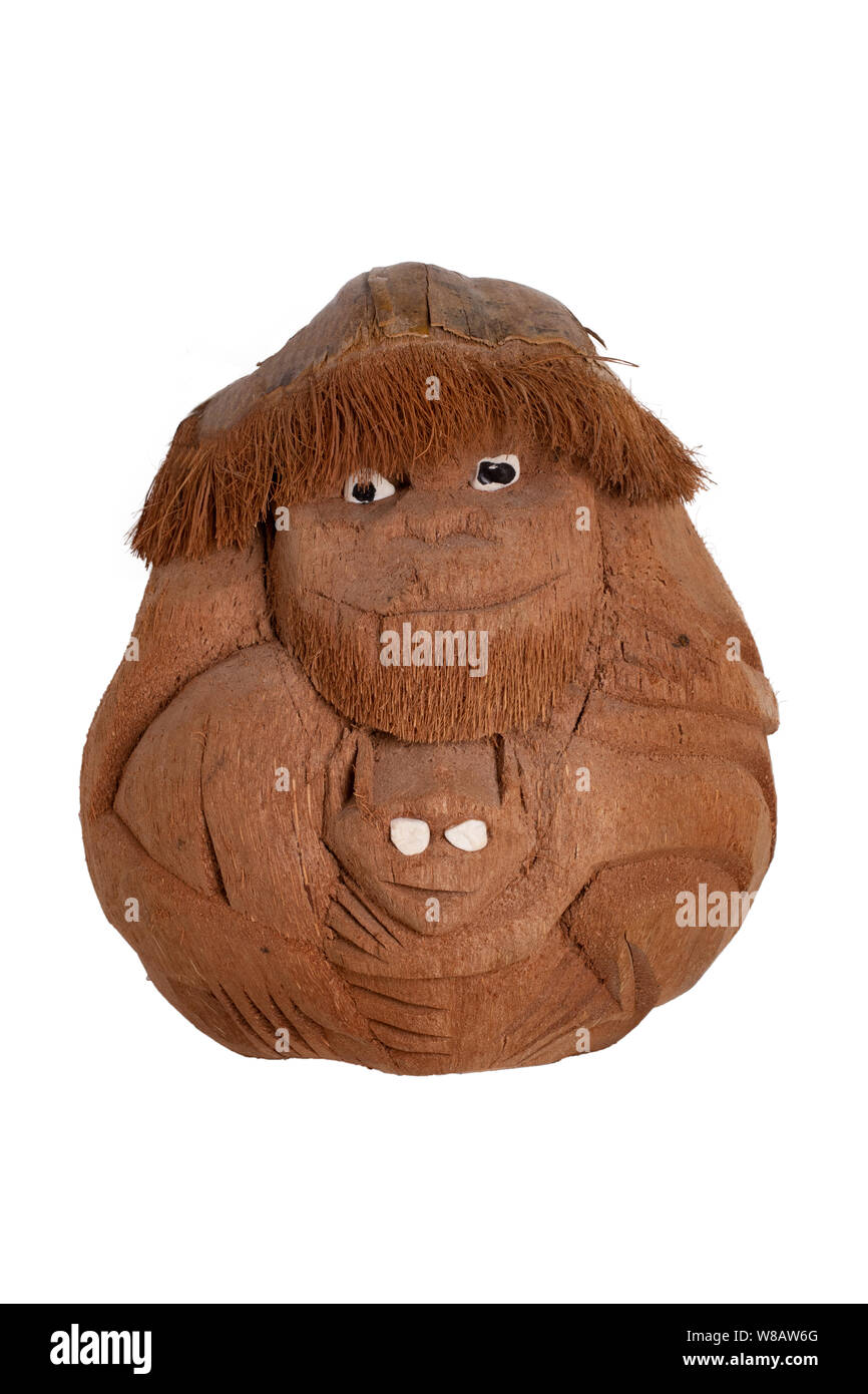 Monkey isolated. Funny monkey mother with a child was carved out of a ...