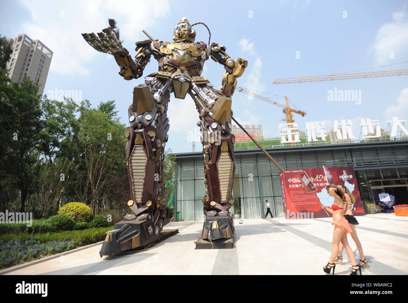 A giant "Monkey King" made out of scrapped car parts is on display on ...