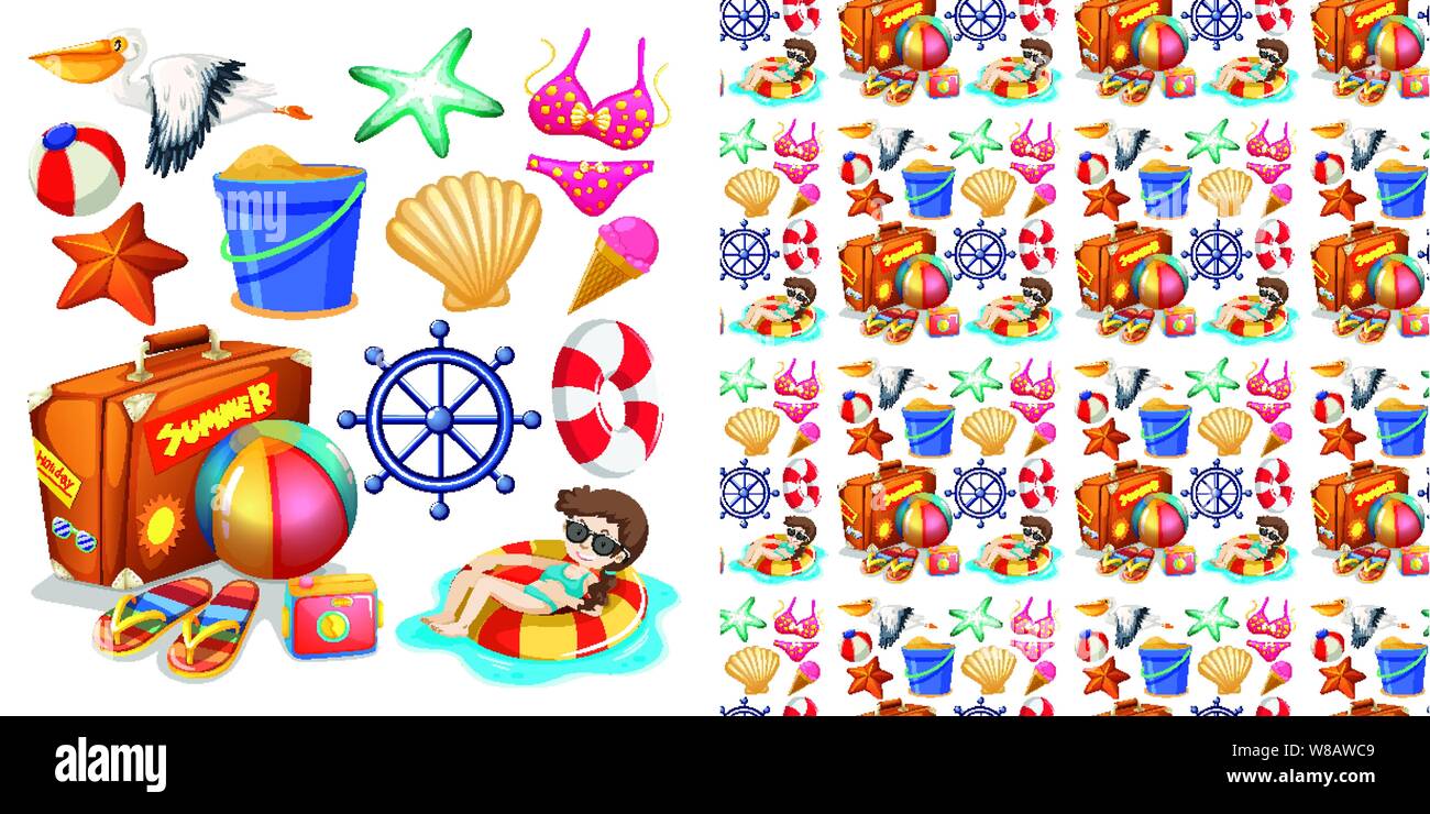 Seamless background design with isolated objects theme summer ...