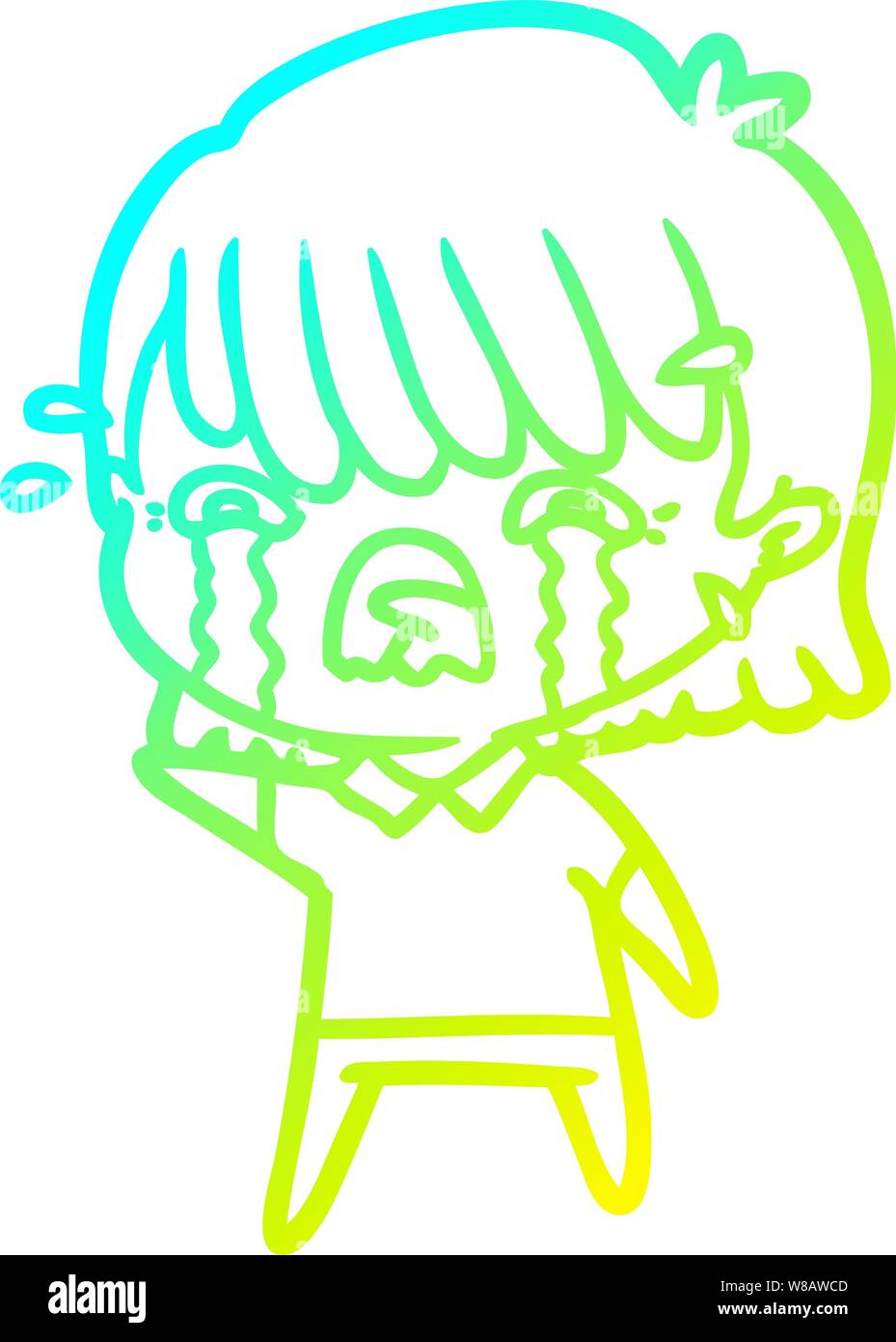 cold gradient line drawing of a cartoon girl crying Stock Vector Image ...