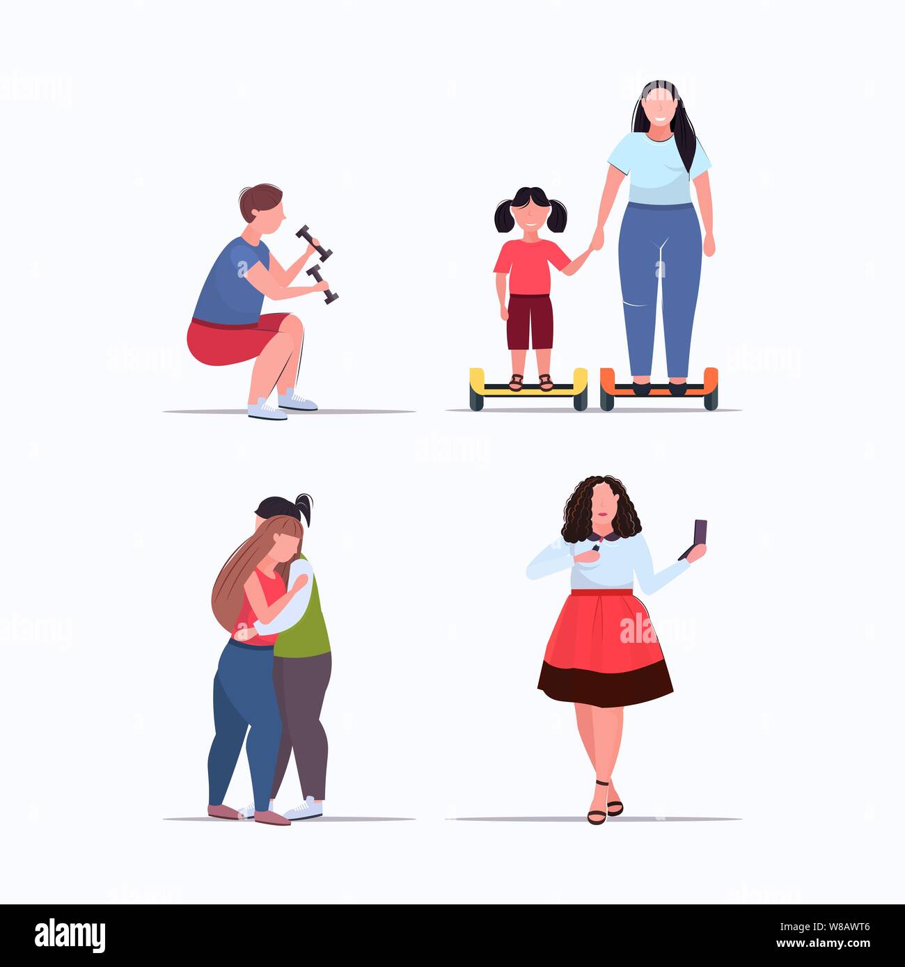 set fat obese people in different poses overweight men women weight ...