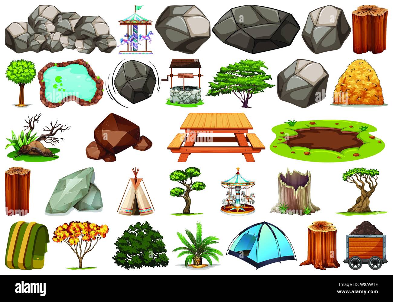 Collection of outdoor nature themed objects and plant elements ...