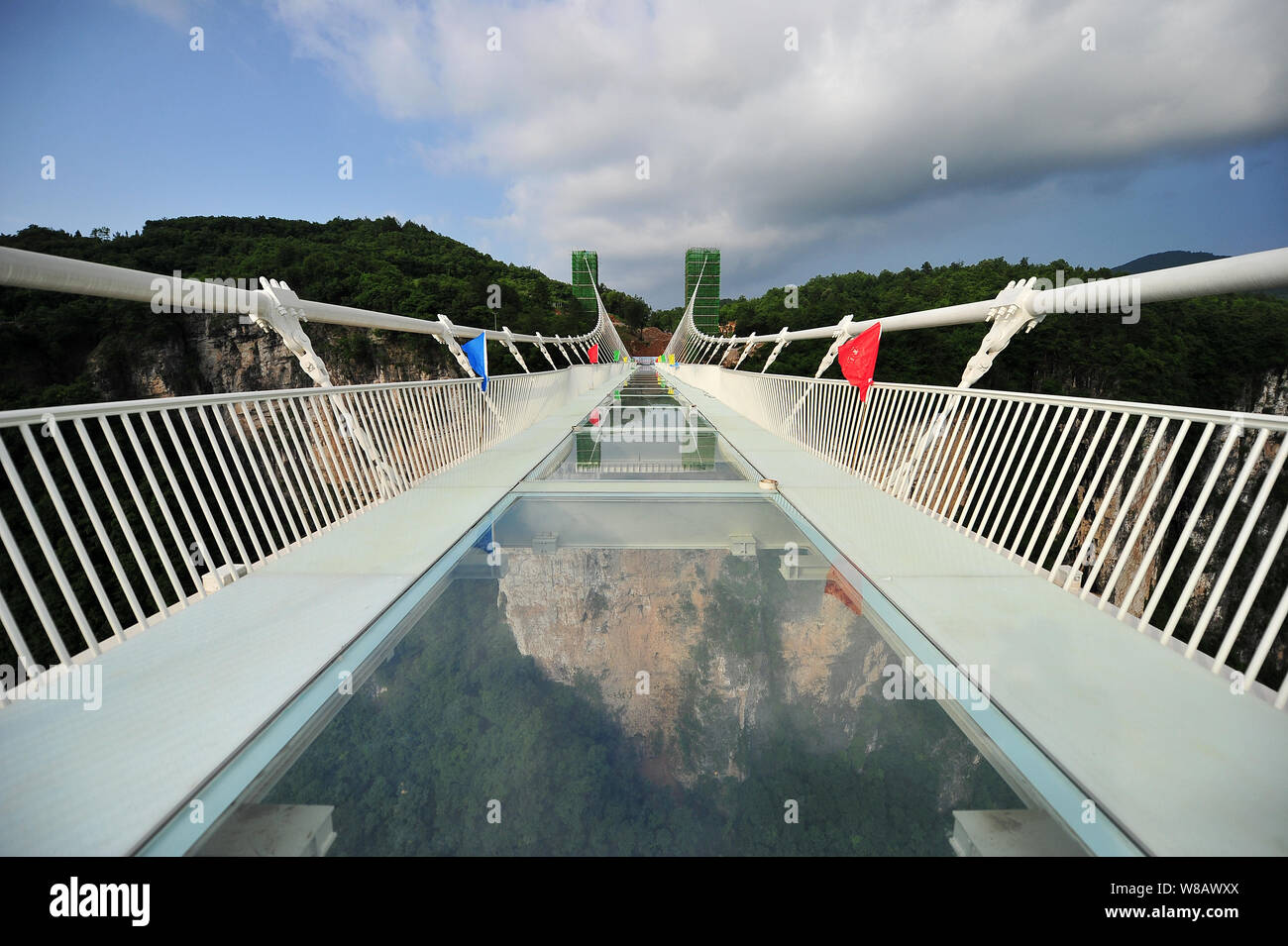 View of the world's longest and highest glass-bottomed bridge over the ...