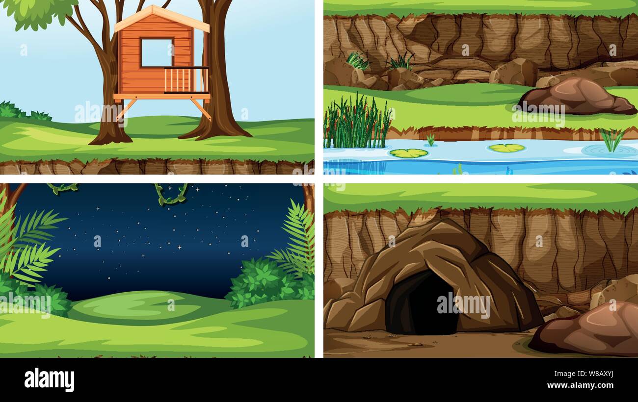Set of scenes in nature setting illustration Stock Vector Image & Art ...